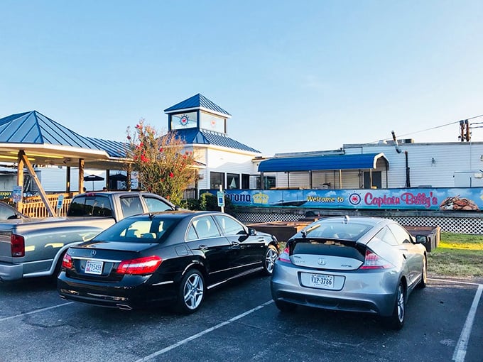 The blue roof matches the water, and both promise the same thing: pure Maryland magic on a plate.