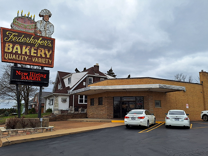 That vintage sign isn't just advertising&mdash;it's a neon love letter to St. Louis baking history and butter-laden dreams.