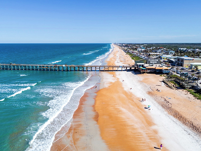 Cinnamon-colored sand meets turquoise waters at Flagler Beach, where Florida's coastline shows off its most photogenic side without the high-rise photobombers.