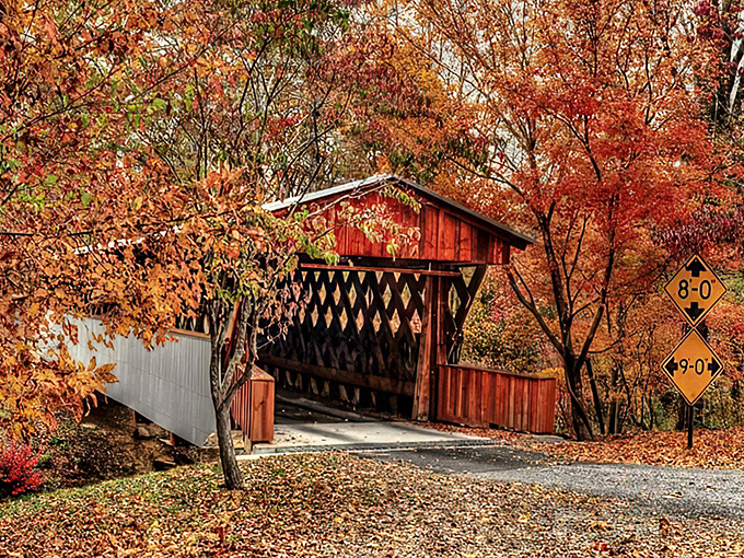The classic design of Easley Covered Bridge stands as a testament to early 20th century craftsmanship, inviting travelers to step back in time.