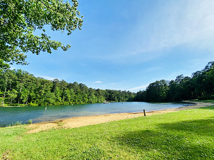 The sandy beach at Cliffs of the Neuse proves that yes, you can have a beach day without the jellyfish.