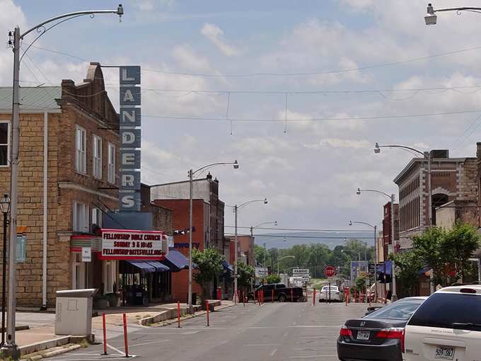 Main Street Batesville whispers stories of simpler times while somehow making affordability look downright picturesque. The Landers Theater marquee stands sentinel over unhurried charm.