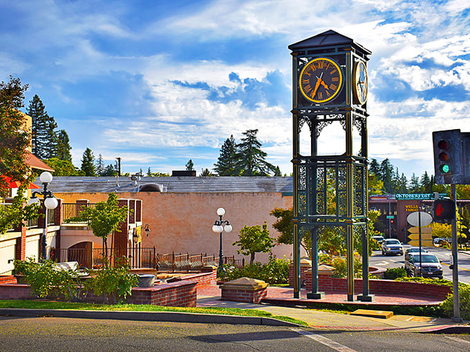 That clock tower stands guard like a friendly sentinel, keeping Auburn running on its own sweet time since forever.