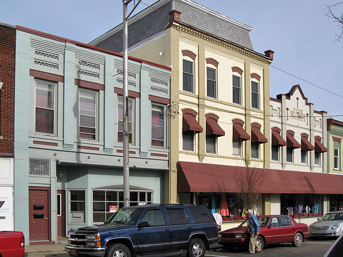 Historic storefronts line Sayre's downtown, their colorful facades a testament to an era when buildings were built to last and impress.
