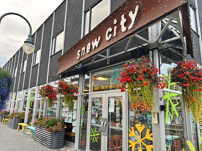 The rustic metal sign and colorful snowflake decorations welcome you like an old friend who happens to make the best breakfast in town.