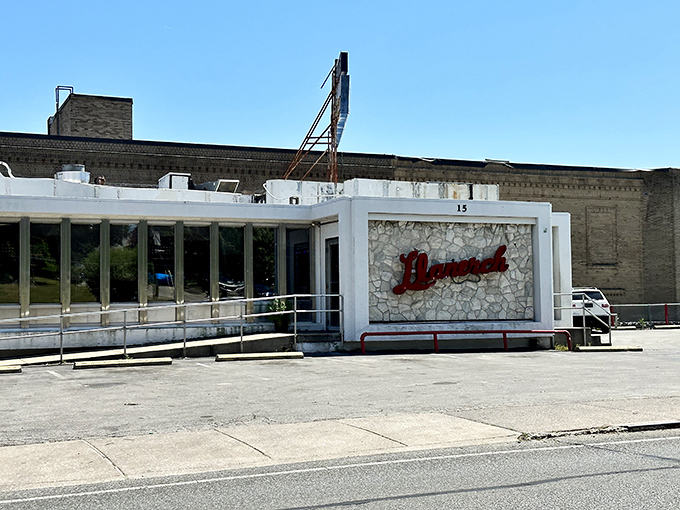 Mid-century charm meets modern comfort at this Upper Darby institution, where the stone facade and signature red script welcome you like an old friend.