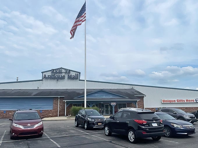 The American flag stands tall outside Exit 76 Antique Mall, as if to say, "Some of our treasures are older than I am!"