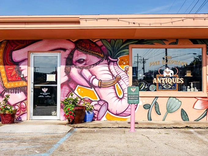 That pink elephant mural isn't subtle, and thank goodness &ndash; you need a landmark this fabulous guiding you to treasure.