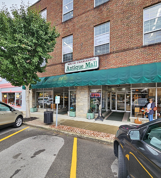 Open signs beckon treasure hunters inside this three-story brick building where yesterday's cherished possessions await their second chapter.
