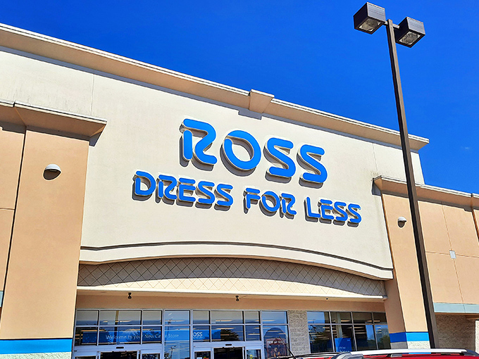 The iconic blue lettering of Ross Dress for Less beckons like a retail lighthouse, promising treasure within those beige walls.