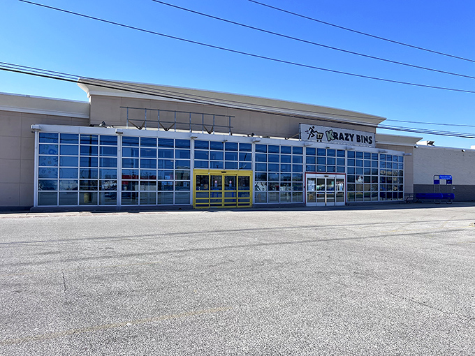 The unassuming exterior of Krazy Bins belies the treasure trove within. Like a retail speakeasy, only the initiated know what awaits behind those bright yellow doors.