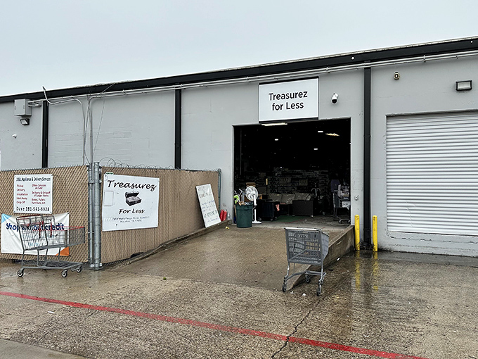 Like a portal to discount dimension, this warehouse entrance beckons with promises of unexpected finds and spectacular savings.