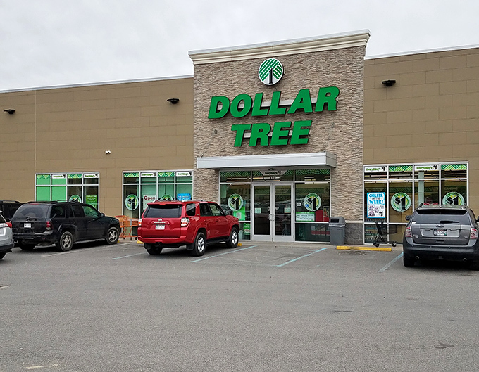 The modern facade of Bridgeport's Dollar Tree welcomes bargain hunters with its signature green signage and ample parking&mdash;retail therapy that respects your wallet's dignity.