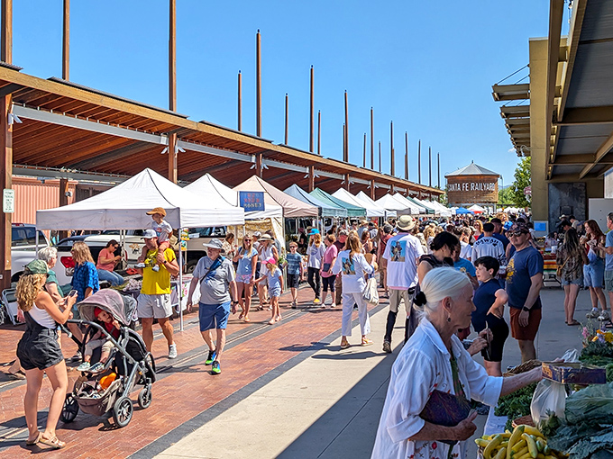 The bustling corridor of white tents at Santa Fe Farmers Market creates a gastronomic runway where shoppers hunt for treasures grown in New Mexico soil.