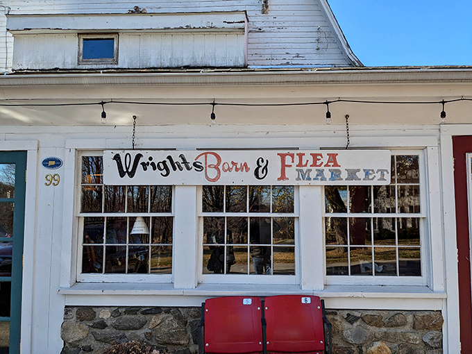 The iconic hand-painted sign beckons treasure hunters like a siren call &ndash; promising vintage wonders behind that weathered white facade.