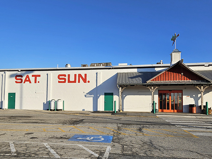 The unassuming exterior belies the treasure trove within. Like a poker player with a royal flush, New Castle Farmers Market keeps its best cards hidden inside.