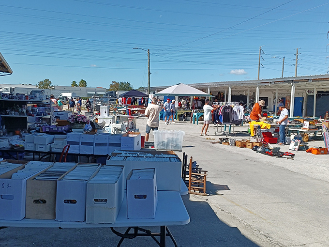 Under the bright Florida sky, weekend warriors hunt for bargains among the outdoor stalls&mdash;one person's castoffs becoming another's conversation piece.