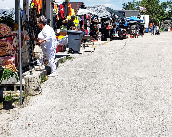 Market day brings the aisles to life as shoppers navigate this retail labyrinth, where every stall promises a new discovery around the corner.