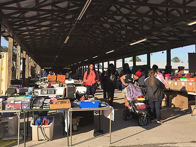 Treasure hunters navigate the covered expanse of Building A, where sunlight streams in to illuminate possibilities that stretch to the horizon.