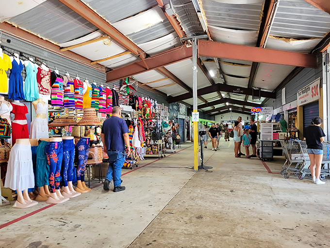Wide, welcoming aisles stretch into the distance like retail therapy highways. Treasure hunters browse methodically while vendors stand ready for the next great haggling session.