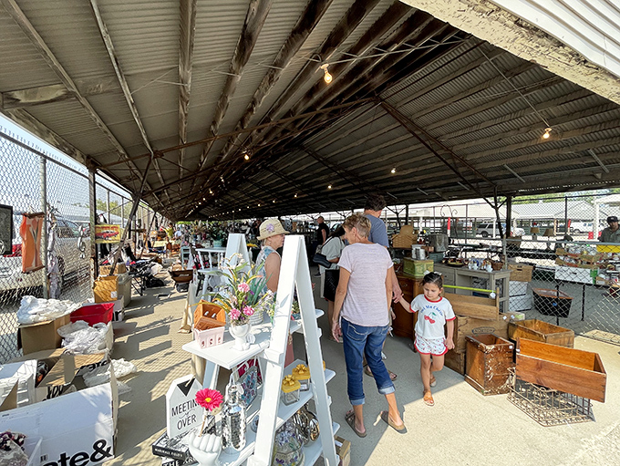 The covered pavilions at Kane County Flea Market offer treasure hunting rain or shine, where one person's castoffs become another's conversation pieces.