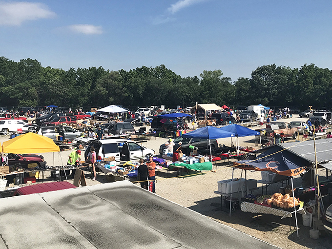 The sprawling marketplace transforms a parking lot into Kansas City's most democratic shopping experience every weekend.