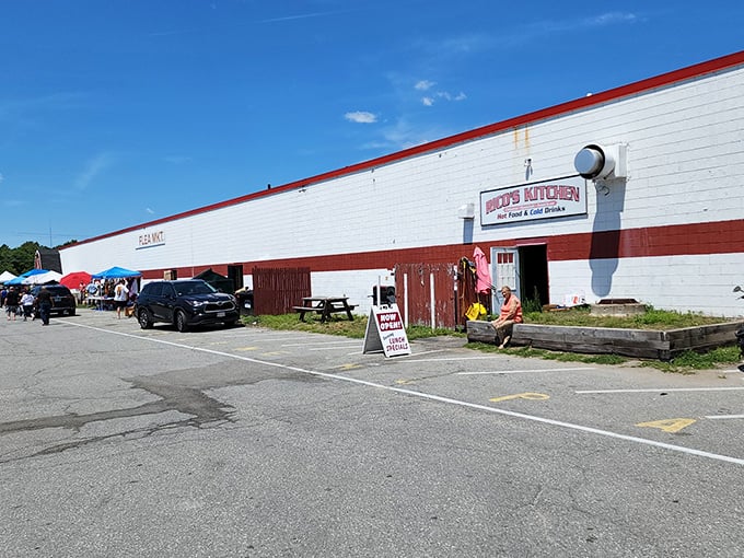 The unassuming exterior of Salem NH Flea Market belies the wonderland of treasures waiting inside. One dollar admission unlocks a universe of possibilities.