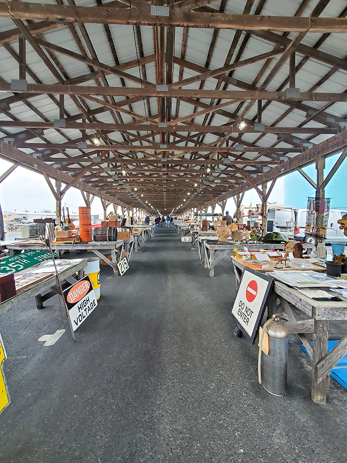 The cathedral of collectibles! Renninger's outdoor pavilion stretches toward the horizon like a runway for vintage dreams taking flight.