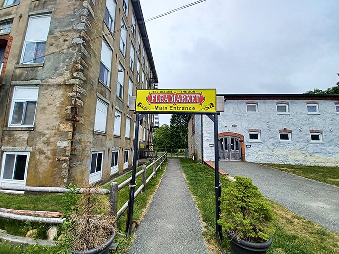 Step through the entrance and follow the bright yellow "FLEA MARKET" sign &ndash; your portal to a wonderland of vintage discoveries awaiting inside.