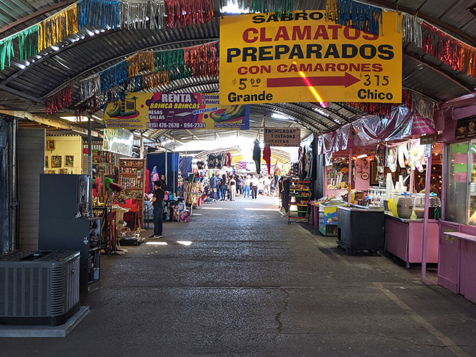The covered walkways of Bronco Swap Meet stretch like an endless bazaar, where treasures and bargains await around every corner.