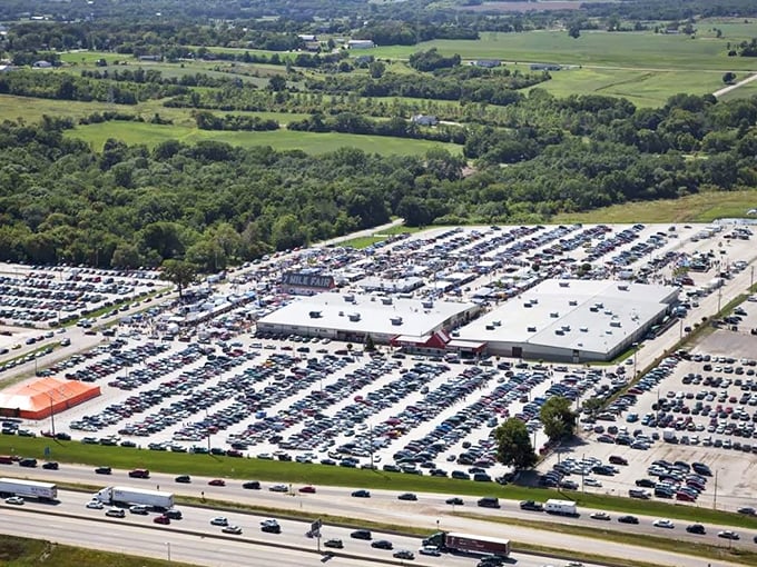 From above, Wisconsin&rsquo;s massive flea market buzzes with life &mdash; acres of cars, tents, and treasure hunters all chasing deals under the open sky.
