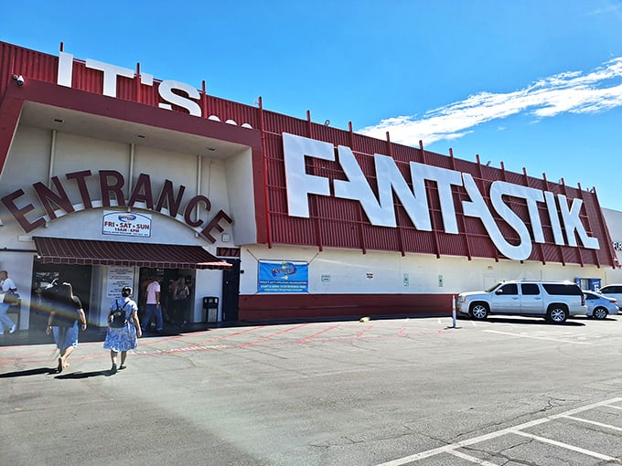 The distinctive "FANTASTIK" signage serves as a beacon for bargain hunters across Nevada, spelling out adventure in giant white letters.