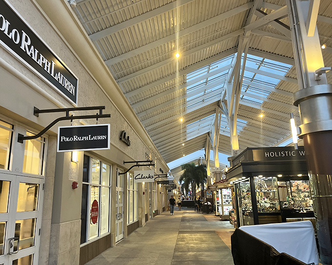 The Mediterranean-inspired architecture of Orlando Vineland Premium Outlets creates a shopping oasis where bargain hunters can stroll under Florida's brilliant blue skies.