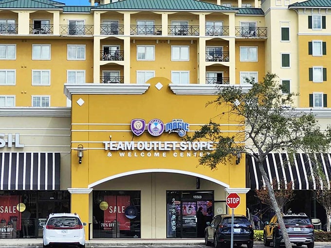 The sunshine-yellow fa&ccedil;ade of Lake Buena Vista Factory Stores stands like a beacon of hope for your wallet in a sea of tourist-trap pricing.