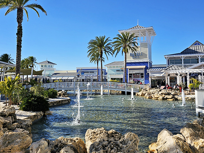 The coastal-inspired architecture and dancing fountains create a shopping oasis that feels more like a resort than a bargain hunter's paradise.