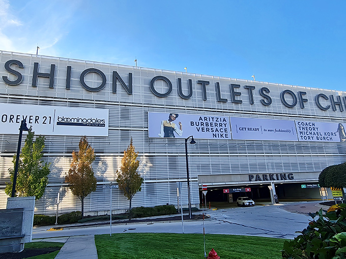 The Fashion Outlets of Chicago stands like a retail fortress against the Illinois sky, promising treasure hunts where designer dreams meet discount reality.