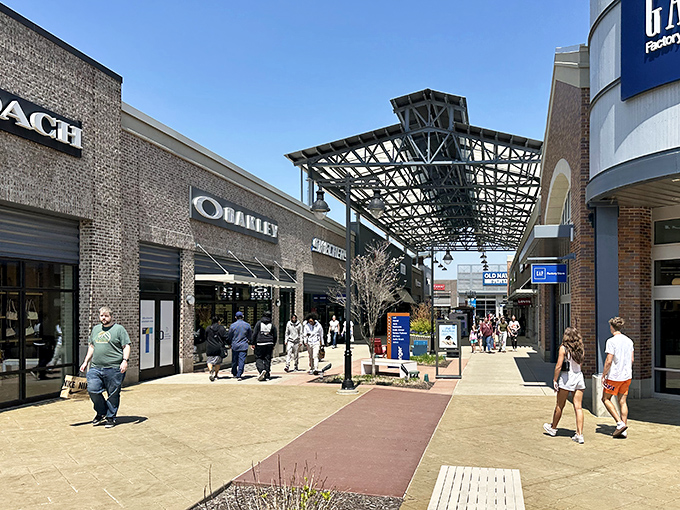 The open-air plaza welcomes you with wide walkways and that unmistakable "I'm about to save serious money" energy.