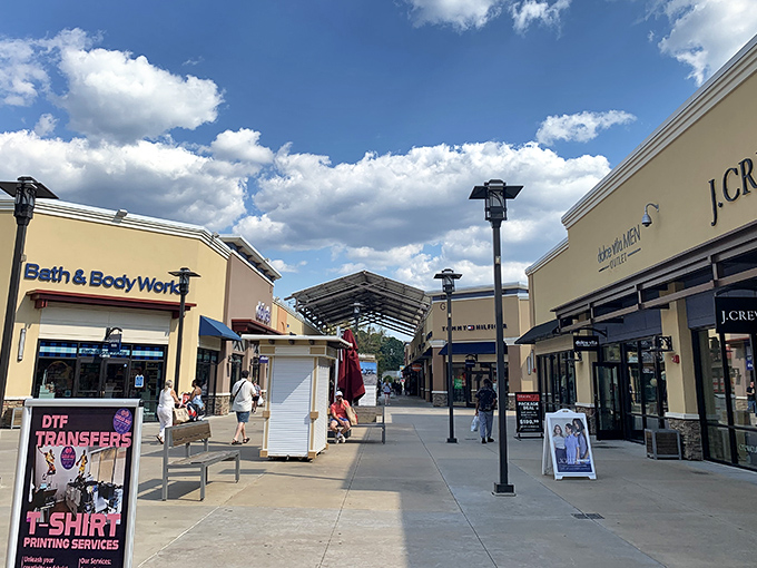 Wide walkways and blue skies welcome shoppers to the Outlets of Little Rock, where bargain hunting becomes an open-air adventure in Arkansas' capital city.