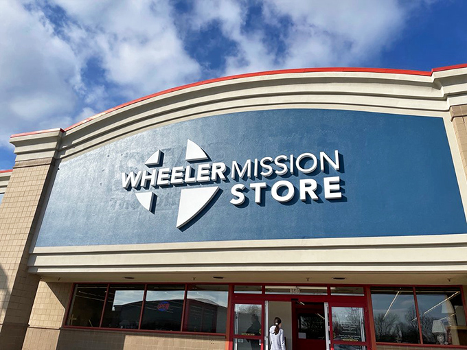 The iconic blue and white facade of Wheeler Mission Store stands as a beacon for bargain hunters and do-gooders alike. Shopping with purpose never looked so inviting!