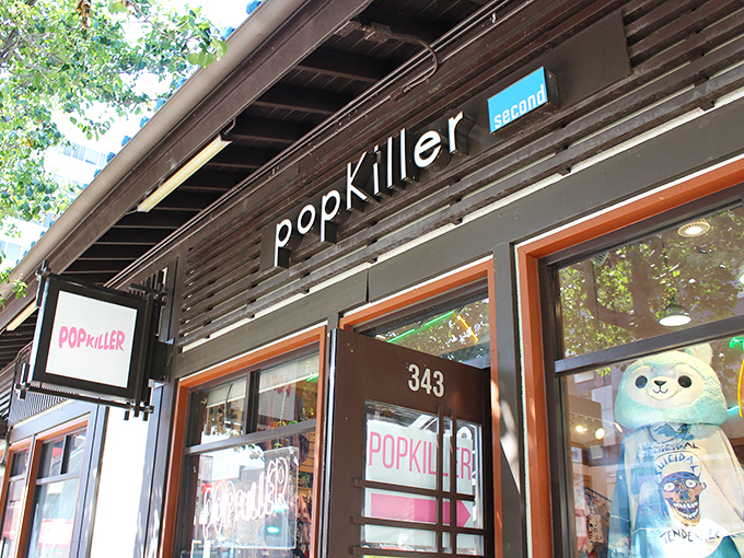 Popkiller's fa&ccedil;ade showcases its playful personality &ndash; where else would you find a plush character and vintage signage coexisting so perfectly?