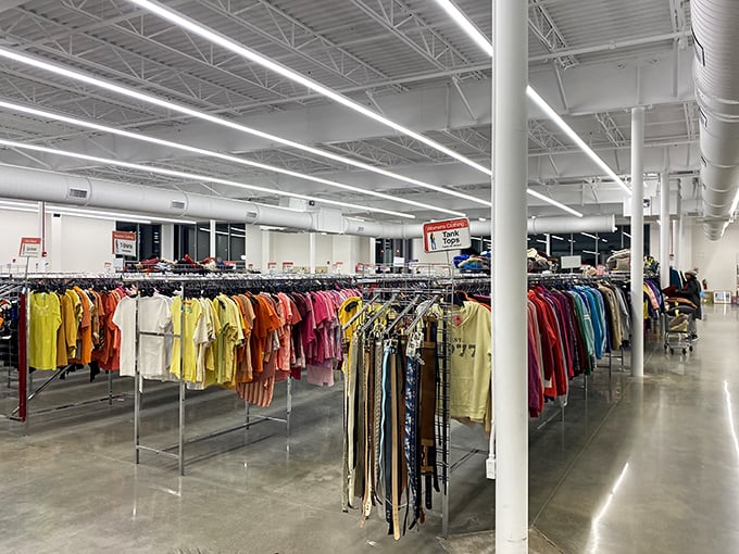 Endless racks stretch like a fashion runway where yesterday's trends become today's treasures at unbeatable prices.