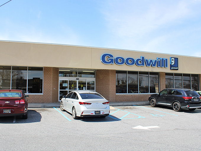 The Claymont Goodwill stands ready for treasure hunters, its facade promising adventures in secondhand shopping.