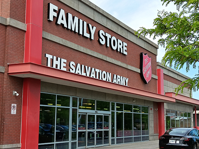 The Salvation Army Family Store on Clybourn Avenue stands like a beacon for bargain hunters, promising treasures behind its unassuming facade.