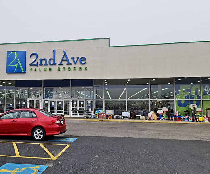 The blue and green signage of 2nd Ave beckons like a siren song to bargain hunters. Treasures await inside this unassuming retail wonderland.