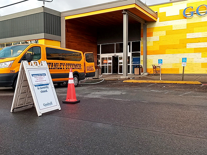 The unmistakable yellow facade of Seattle Goodwill beckons like a treasure chest waiting to be opened. Thrift nirvana starts here!
