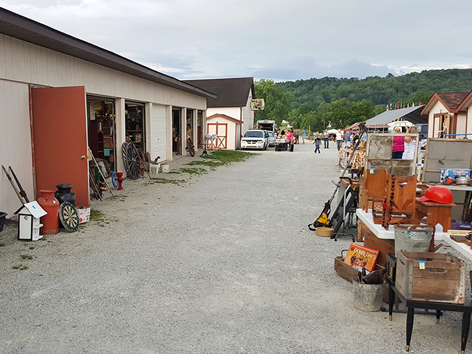 The main thoroughfare buzzes with bargain hunters navigating between permanent buildings and pop-up vendor stalls.