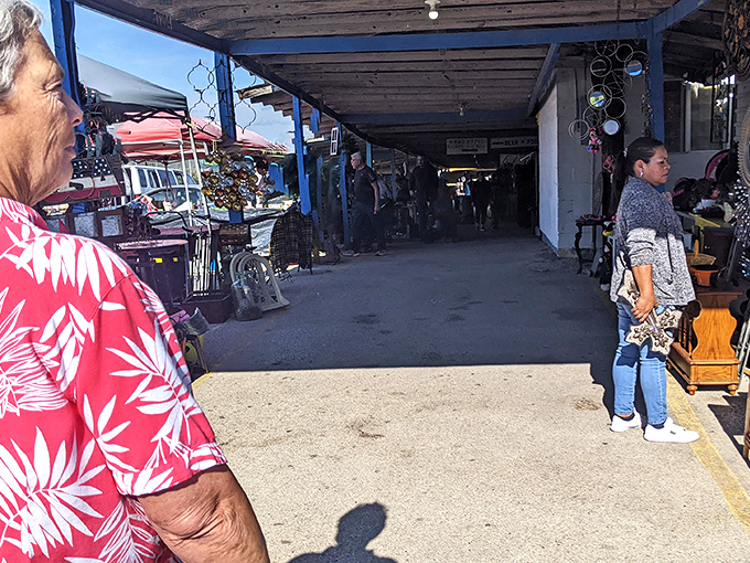 Covered walkways offer shade and surprises in equal measure. The flea market equivalent of "you never know what's around the next corner."