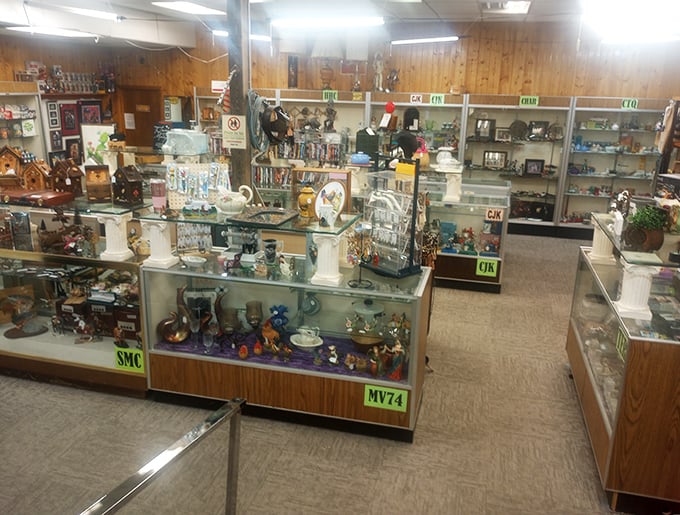 Glass display cases stretch into the distance like a museum of everyday treasures, each holding memories waiting to be adopted by new owners.