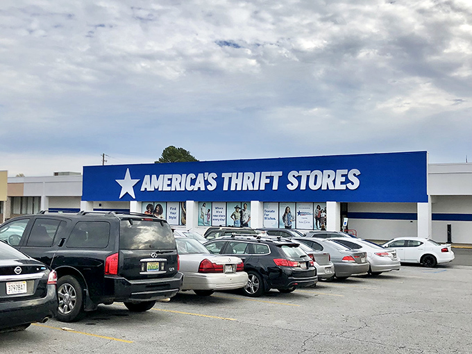 The iconic blue storefront of America's Thrift Stores in Tuscaloosa promises treasure hunting adventures that won't break the bank.