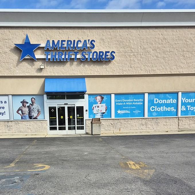 The blue star beckons like a North Star for bargain hunters. This unassuming storefront houses treasures waiting to be discovered.